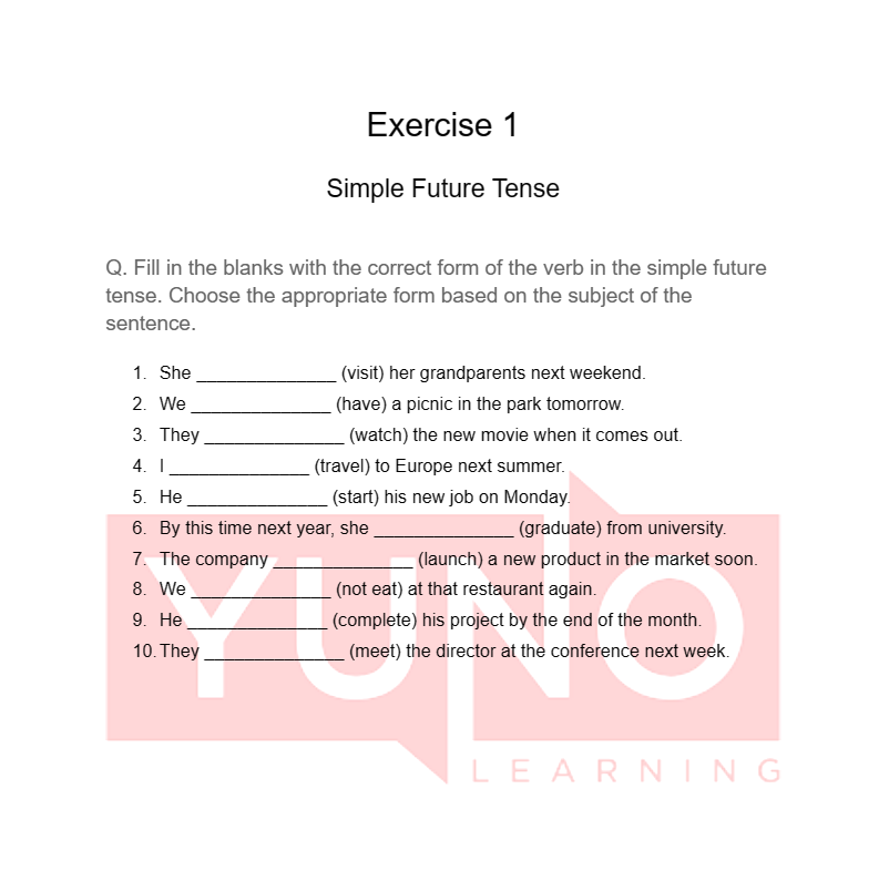 Exercise 1: Simple Future Tense - Yuno Learning