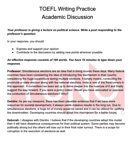 TOEFL Academic Discussion Practice PDF - Yuno Learning