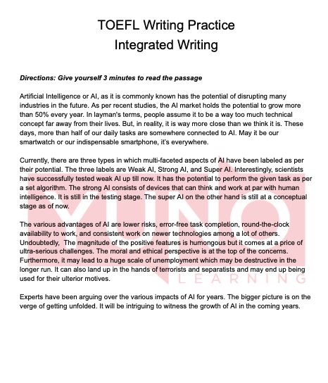 TOEFL Integrated Writing Practice PDF - Yuno Learning